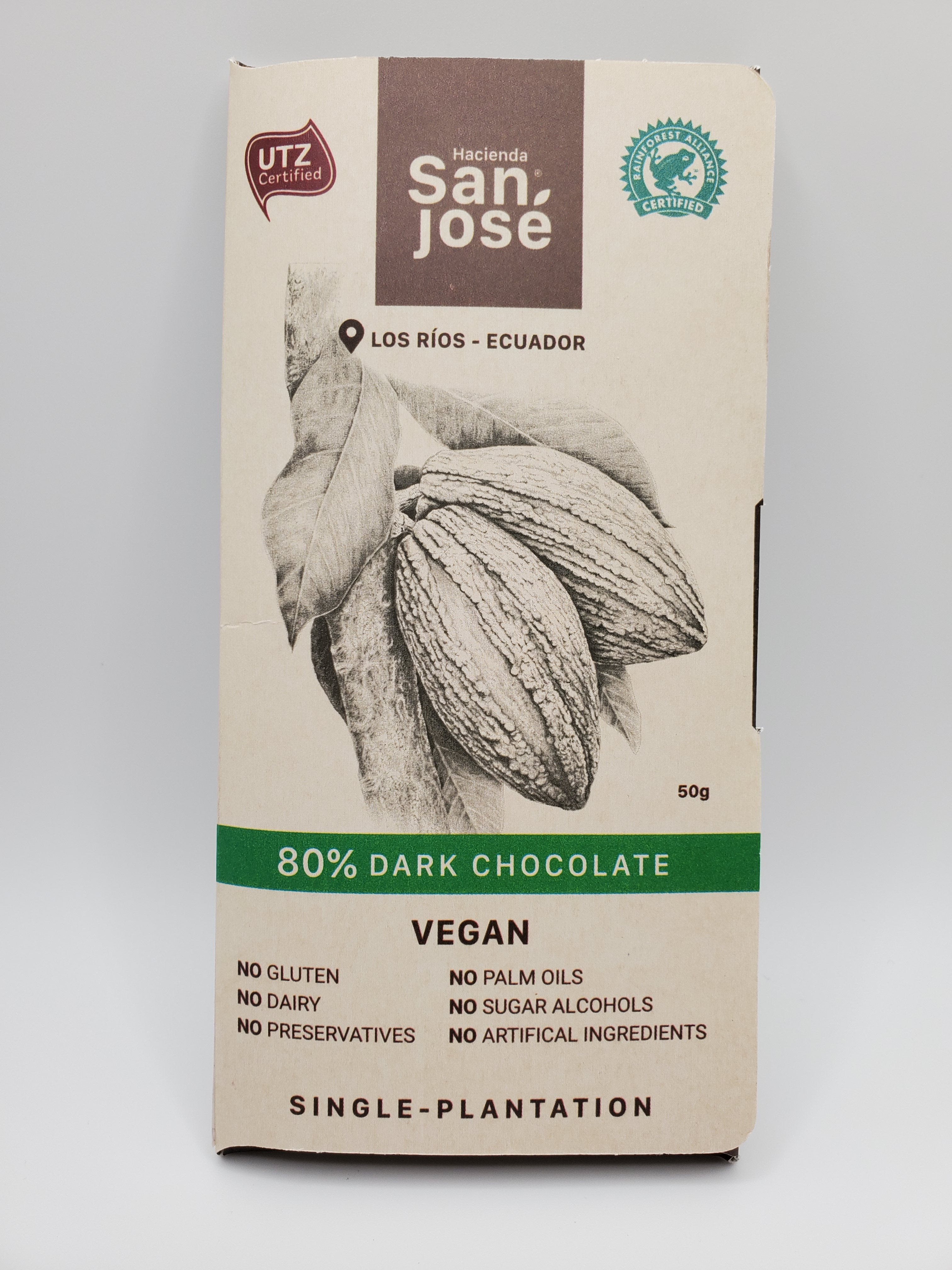 Hacienda San Jose - 80% Dark Chocolate - 50 grams Bar - Los Rios, Ecua ...